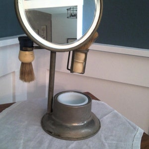 Vintage Antique Shaving Stand With Mirror, Glass Cup Brush, Brushes - Etsy