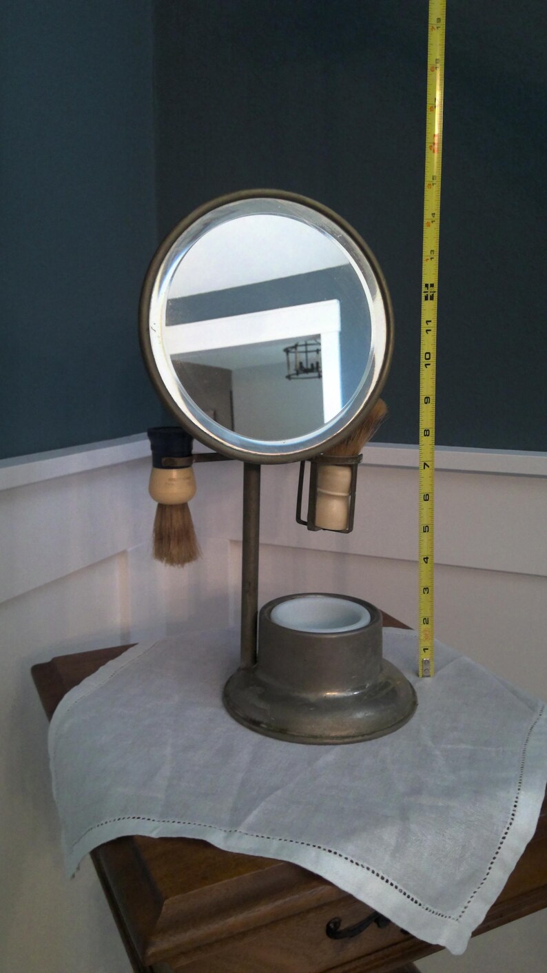 Vintage Antique Shaving Stand With Mirror, Glass Cup Brush, Brushes - Etsy