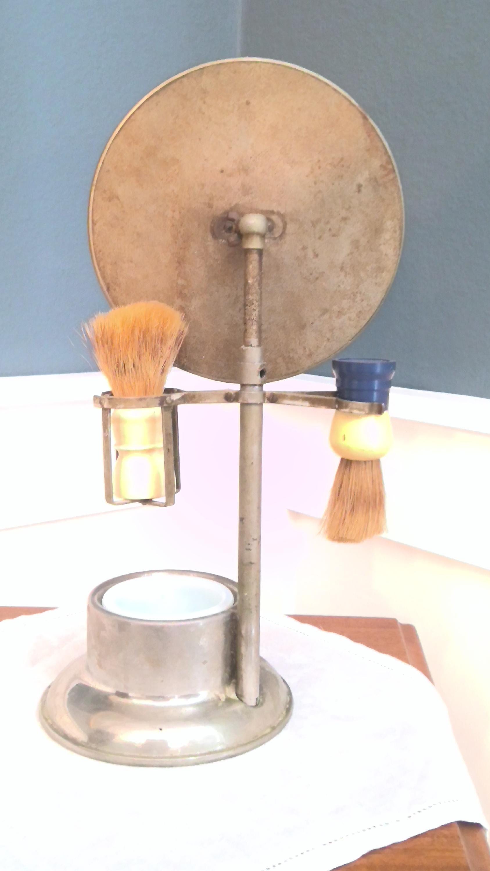 Vintage Antique Shaving Stand With Mirror, Glass Cup Brush, Brushes - Etsy