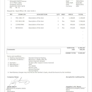 Professional Purchase Order Template With Short Description and No Logo ...