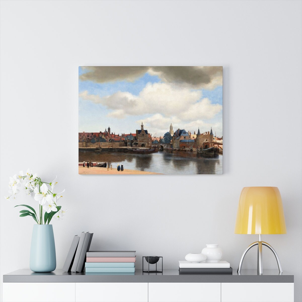 Portrait Vintage Famous Dutch Painting of Harbor Town, Antique Old Oil ...