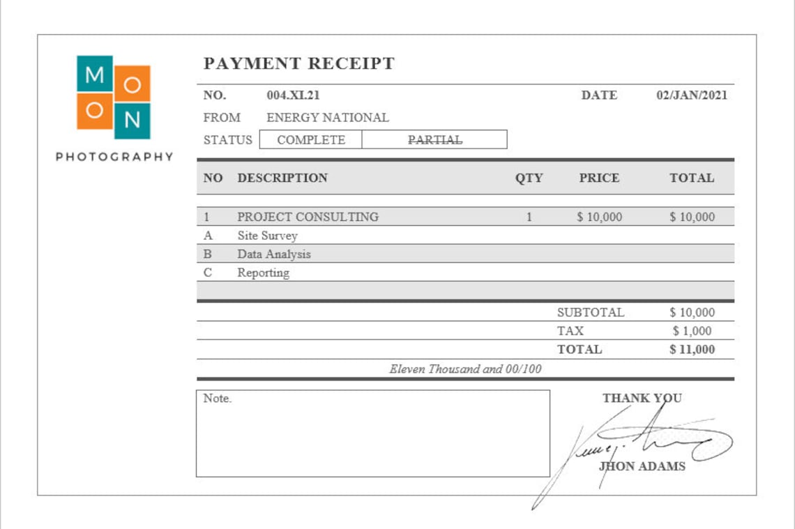 Plantilla de recibo de pago profesional con logotipo para Word Editable ...