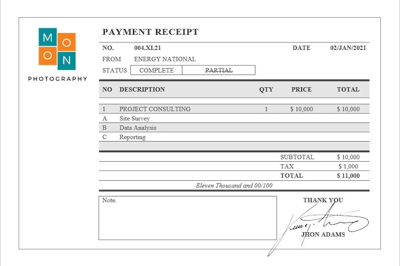 Modèle de reçu de paiement professionnel avec logo pour Word modifiable ...