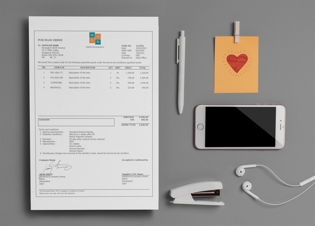 Professional Purchase Order Template With Short Description and Logo ...
