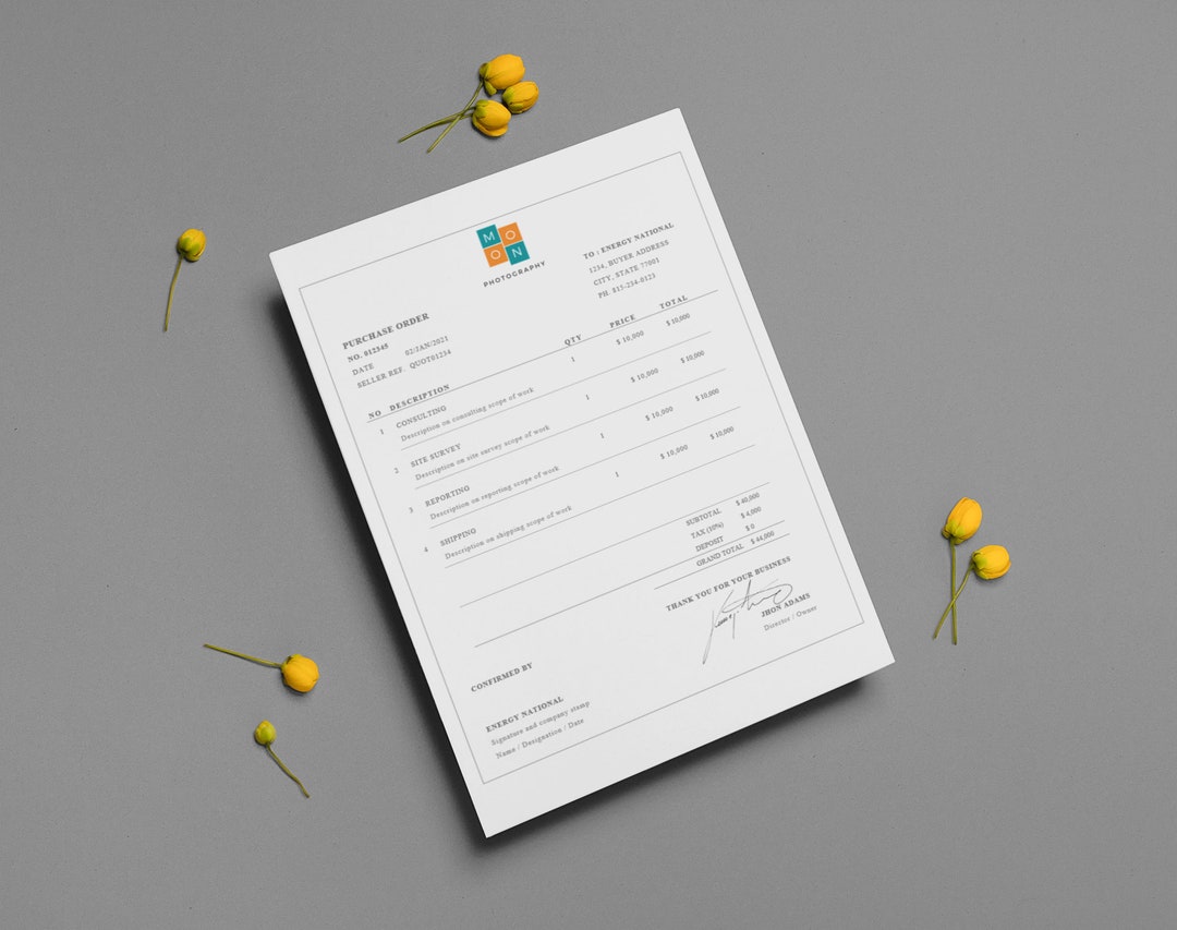 Professional Purchase Order Template With Logo for Word Editable and ...