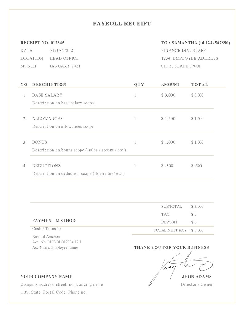 Professional Payroll Receipt Templates With No LOGO for Word Fully ...