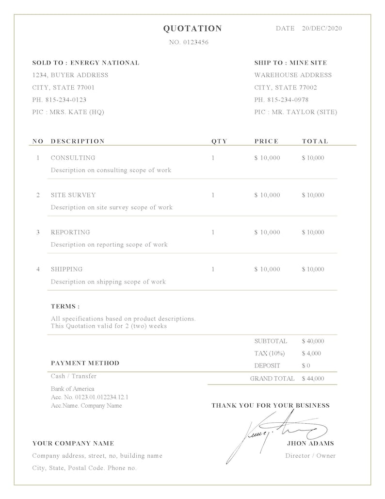 Professional Quotation Templates Simple Cool No Logo for Word Editable ...