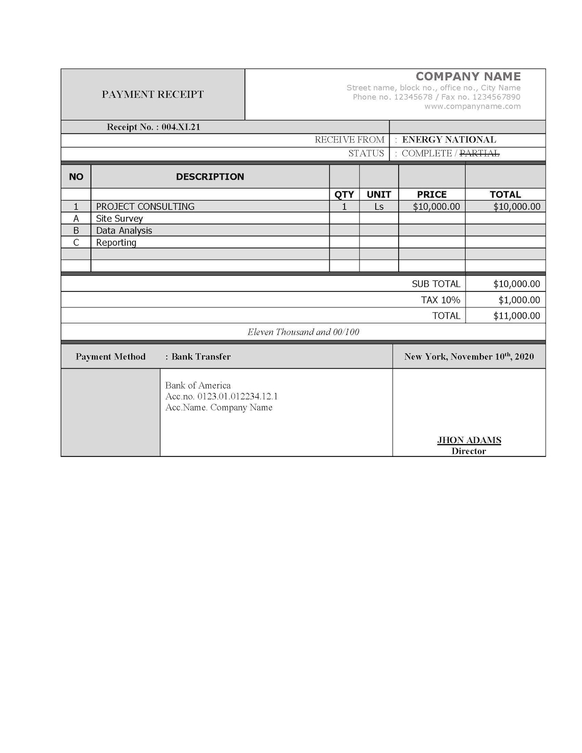 Plantilla de recibo de pago profesional para Word Totalmente editable y ...