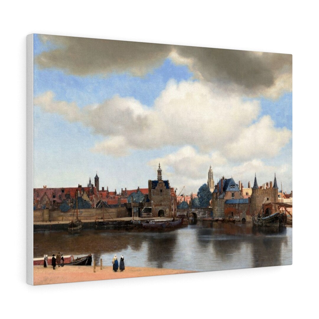 Portrait Vintage Famous Dutch Painting of Harbor Town, Antique Old Oil ...