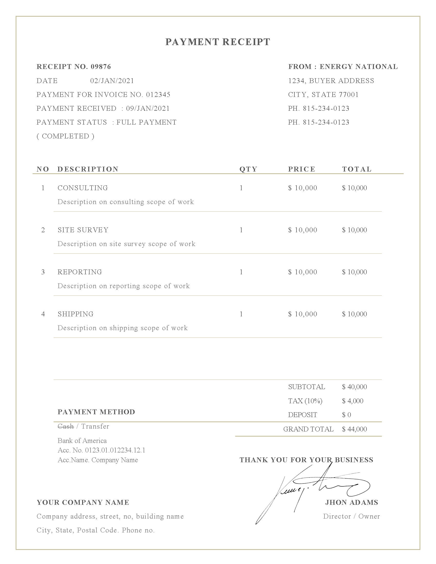 Professional Payment Receipt Templates Simple Cool No Logo for Word ...