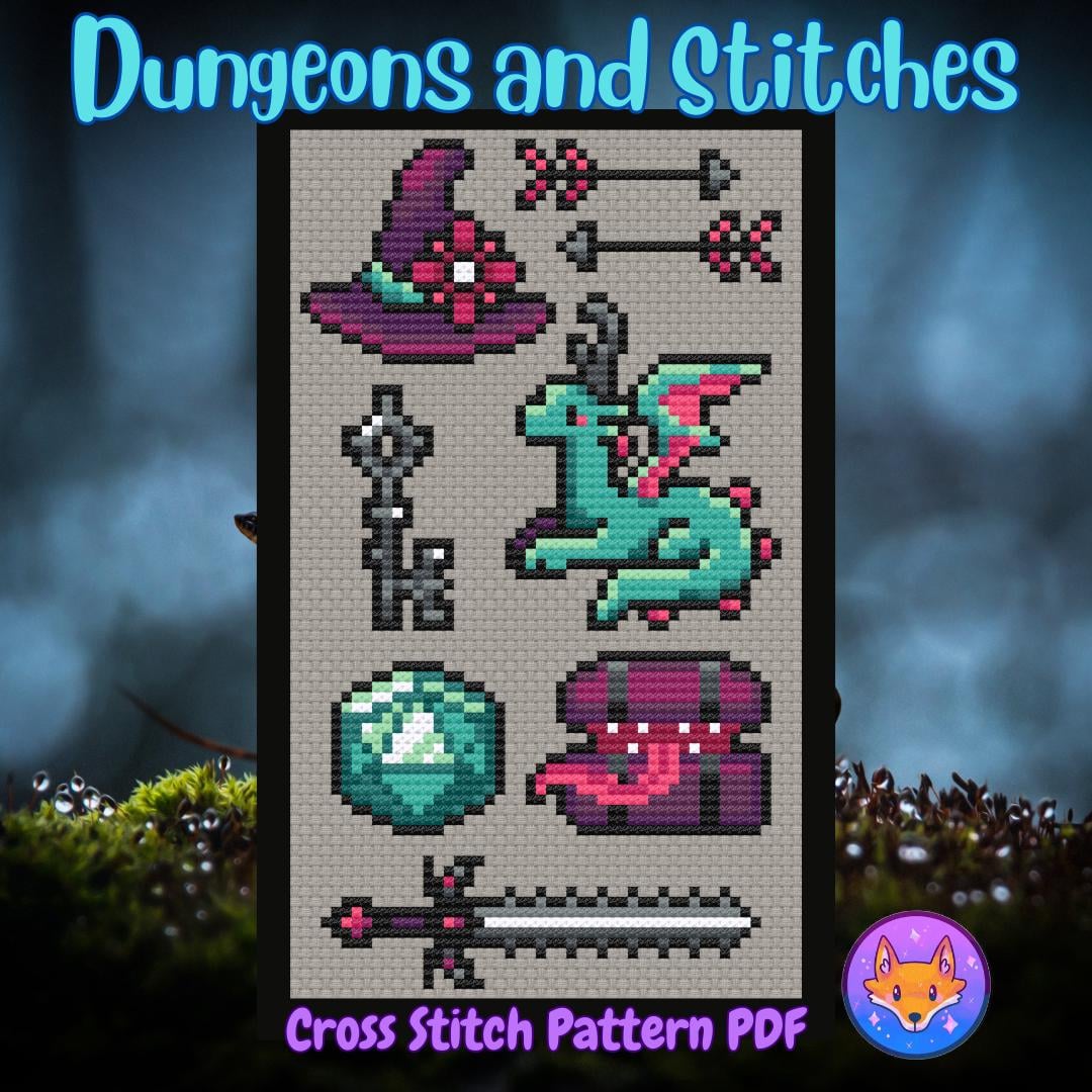 Dungeons and Stitches Mini Sampler - Modern Fantasy Cross Stitch ...