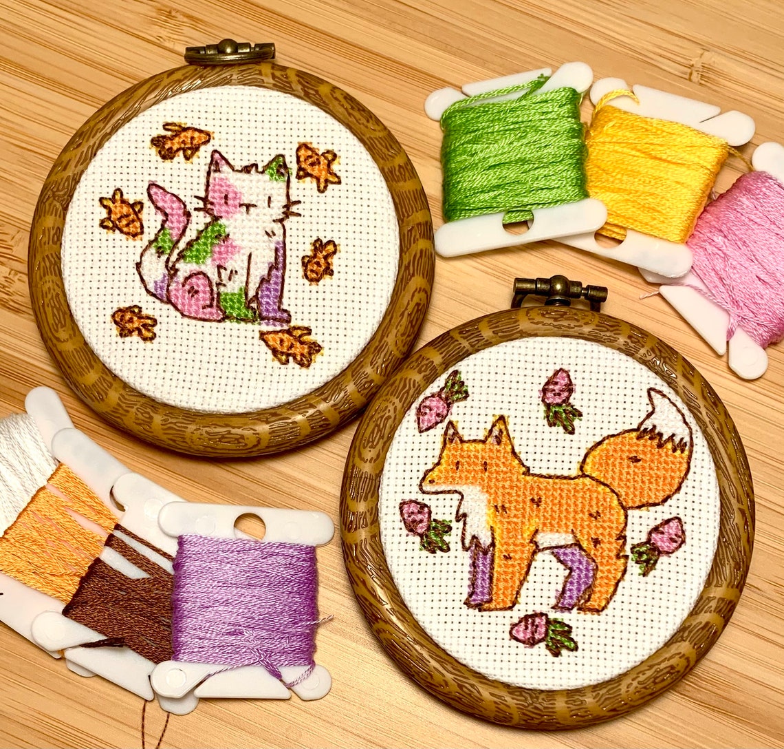 Chonky Fox and Cat Adorable Animal Minis Cross Stitch - Etsy