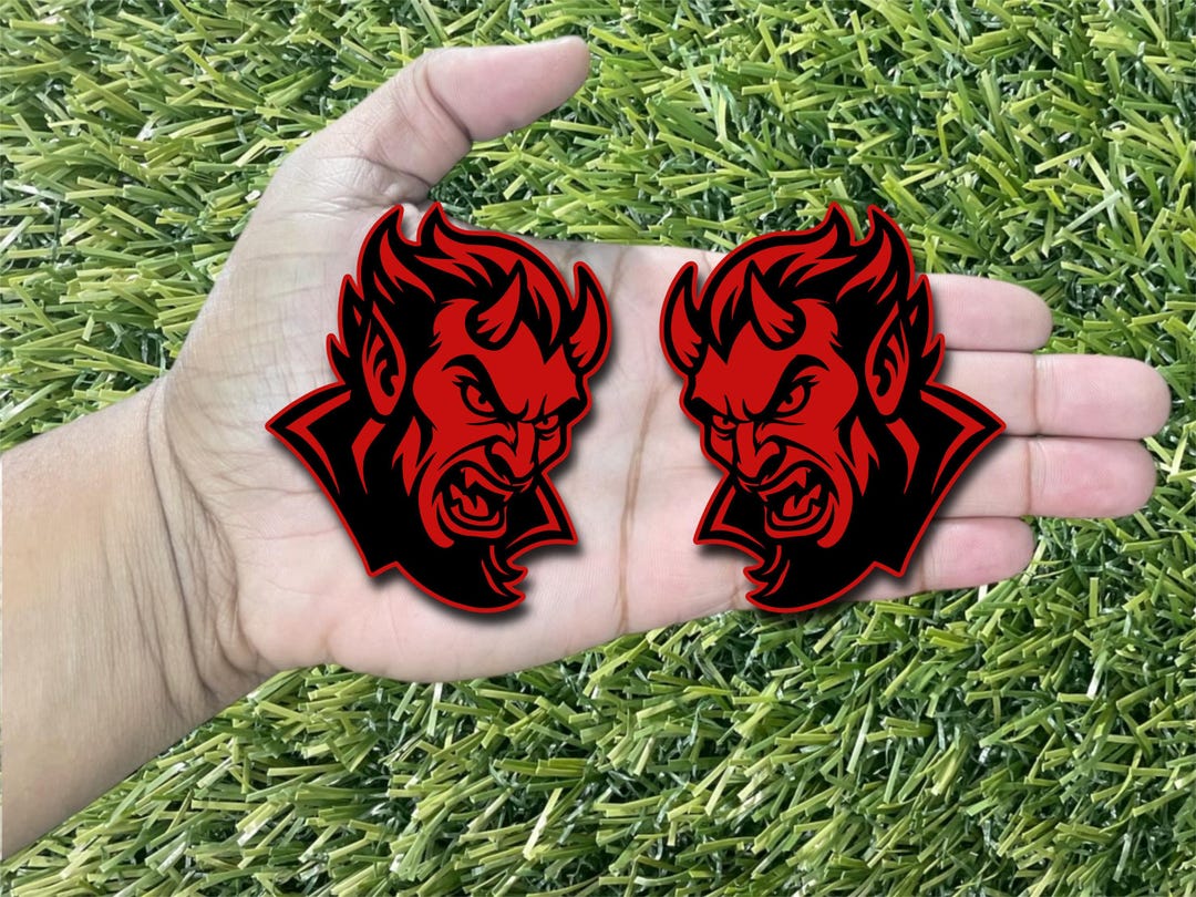 Angry Diablo Devil Street Devil Emblem Badge Set of 2 Black on Red ...