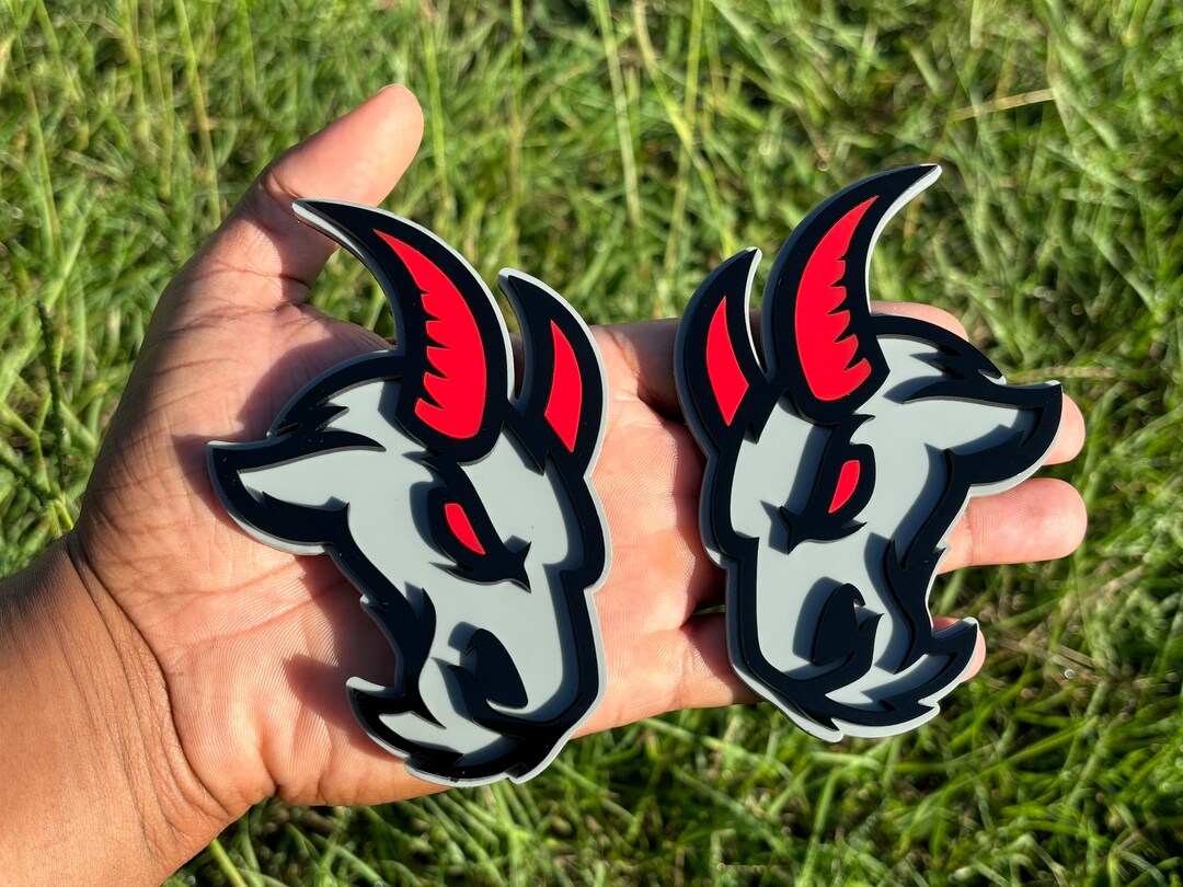 Red Eye and Red Horns Angry Goat Car Emblem Badge Custom Black on Gray ...