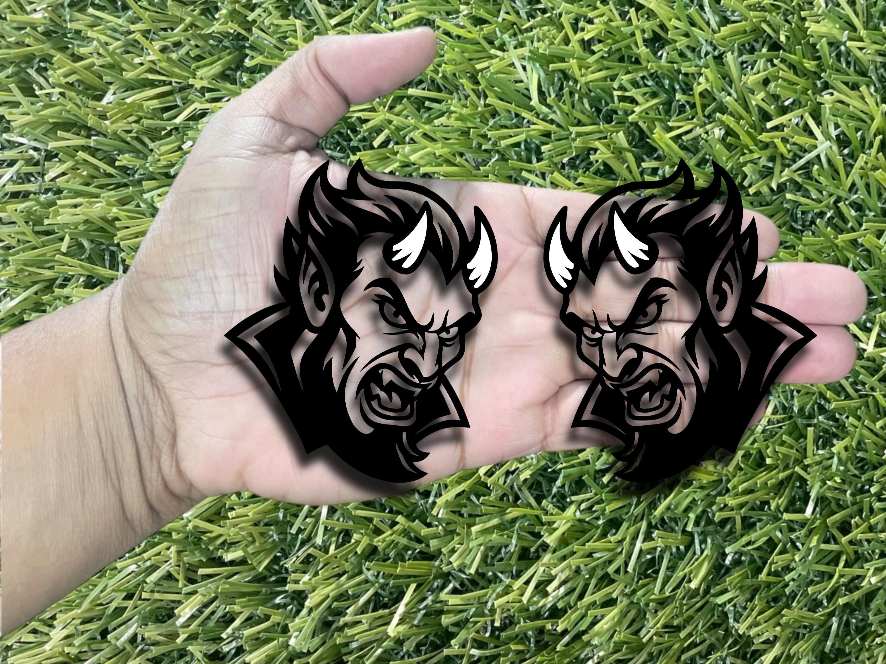 White Horns Angry Diablo Devil Street Devil Emblem Badge Set of 2 ...