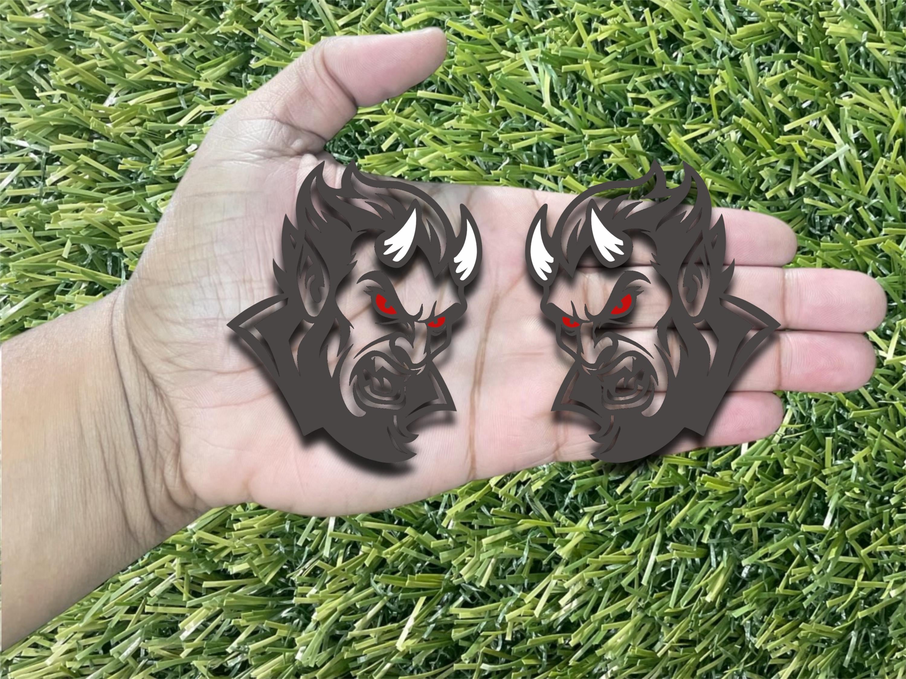 Red Eyes White Horns Angry Diablo Devil Street Devil Emblem Badge Set ...