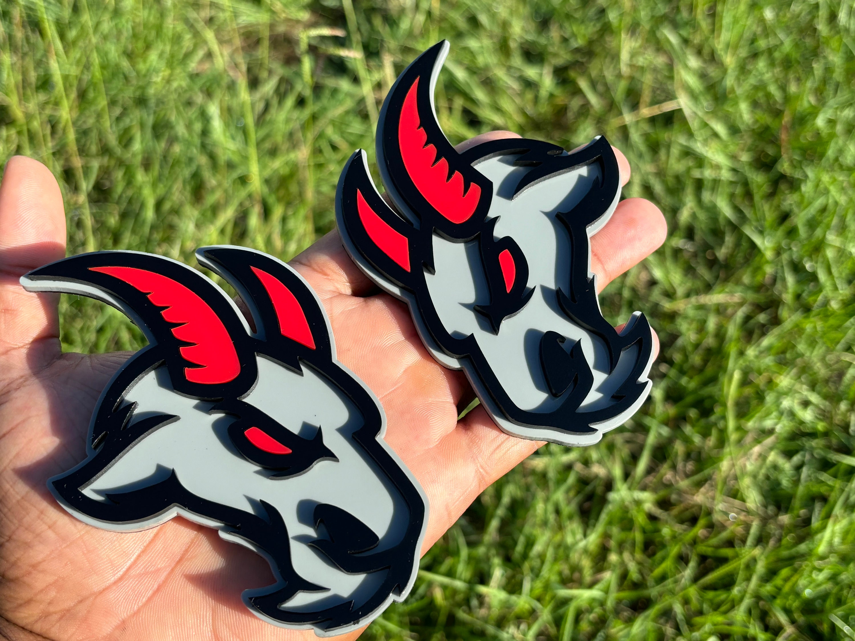 Red Eye and Red Horns Angry Goat Car Emblem Badge Custom Black on Gray ...