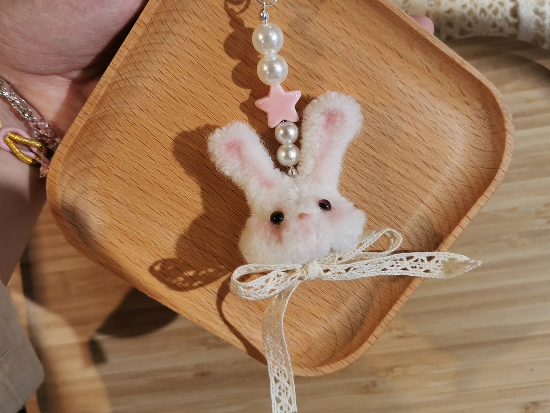 Cute Bunny Furry Key Chain Keyring Phone Charm Bag Charm, Tiny Bunny ...
