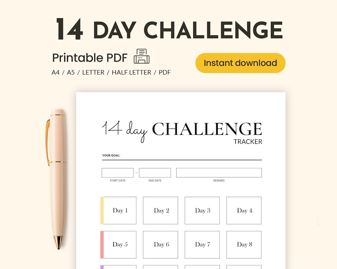 14 Day Challenge Tracker Printable I 14 Day Goal Progress Tracker ...
