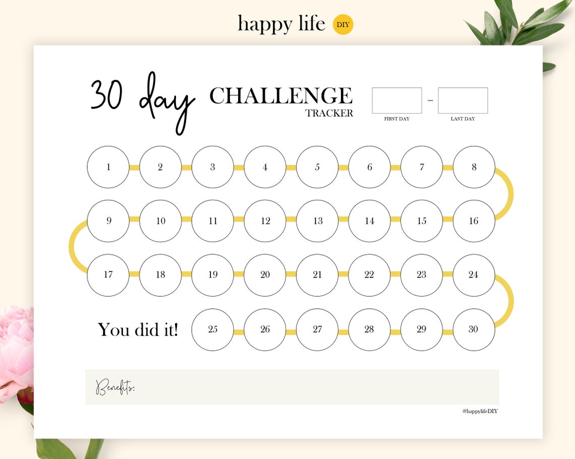 30 Day Tracker Printable Template 30 Day Prettytracker Month - Etsy Canada