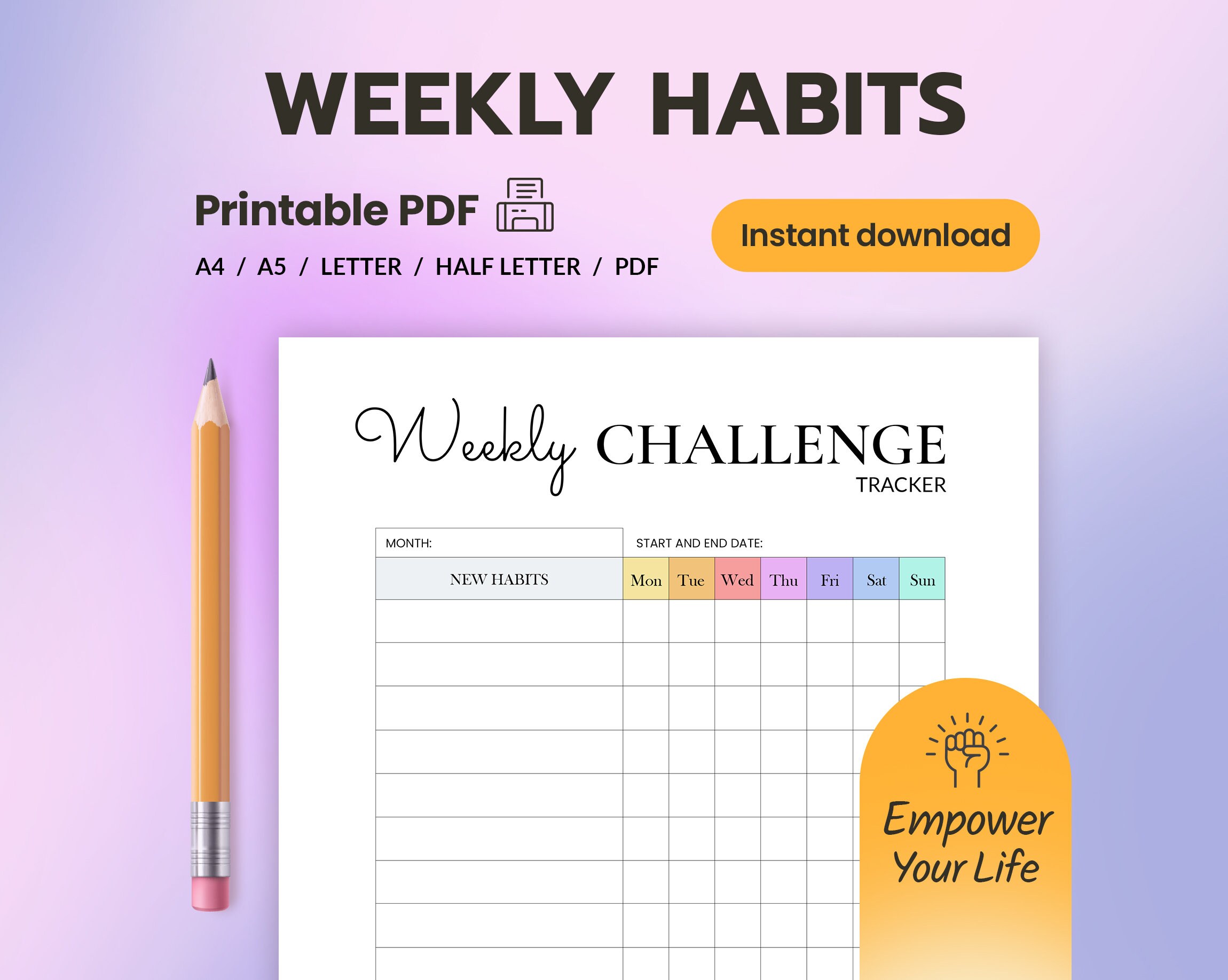 Weekly Habit Tracker Printable I Weekly Goal Progress Tracker Journal I ...