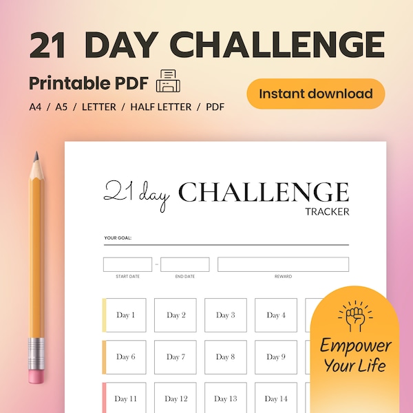 21 Day Challenge Tracker Printable - Etsy
