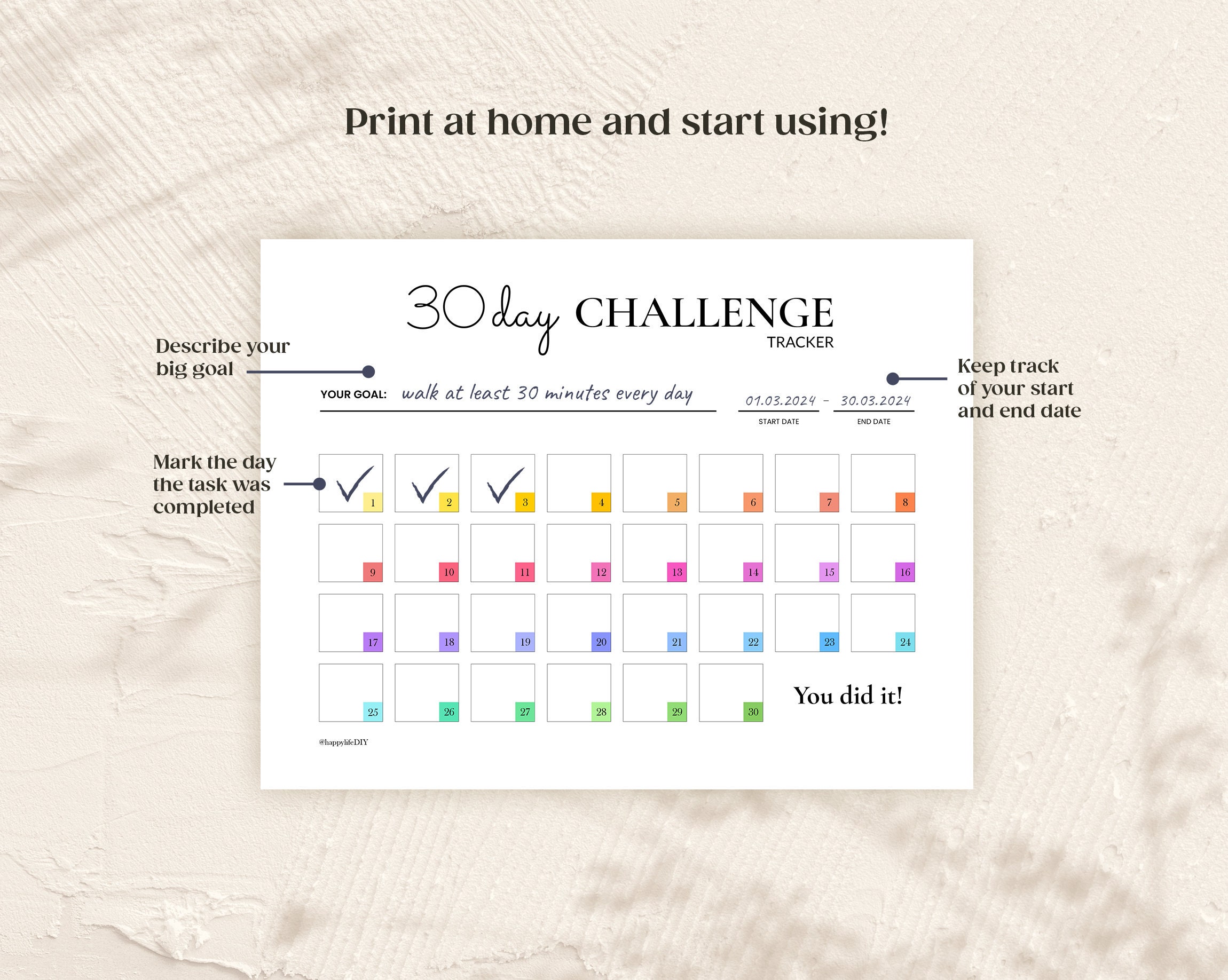 30 Day Challenge Tracker Printable I 30 Day Goal Progress Tracker ...