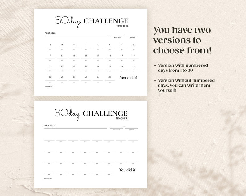 30 Day Challenge Tracker Printable I 30 Day Goal Progress Tracker ...