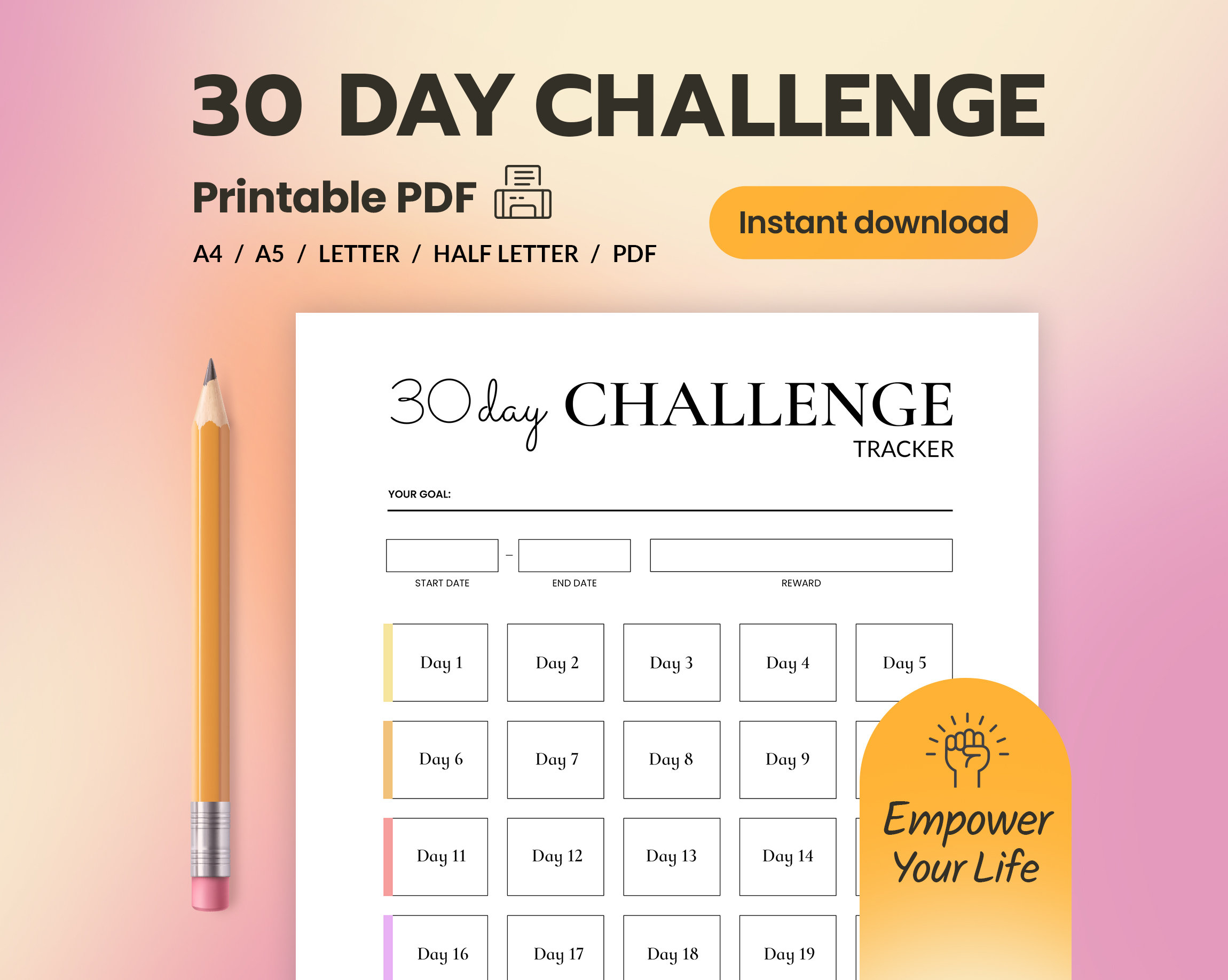 30 Day Challenge Tracker Printable I 30 Day Goal Progress Tracker ...