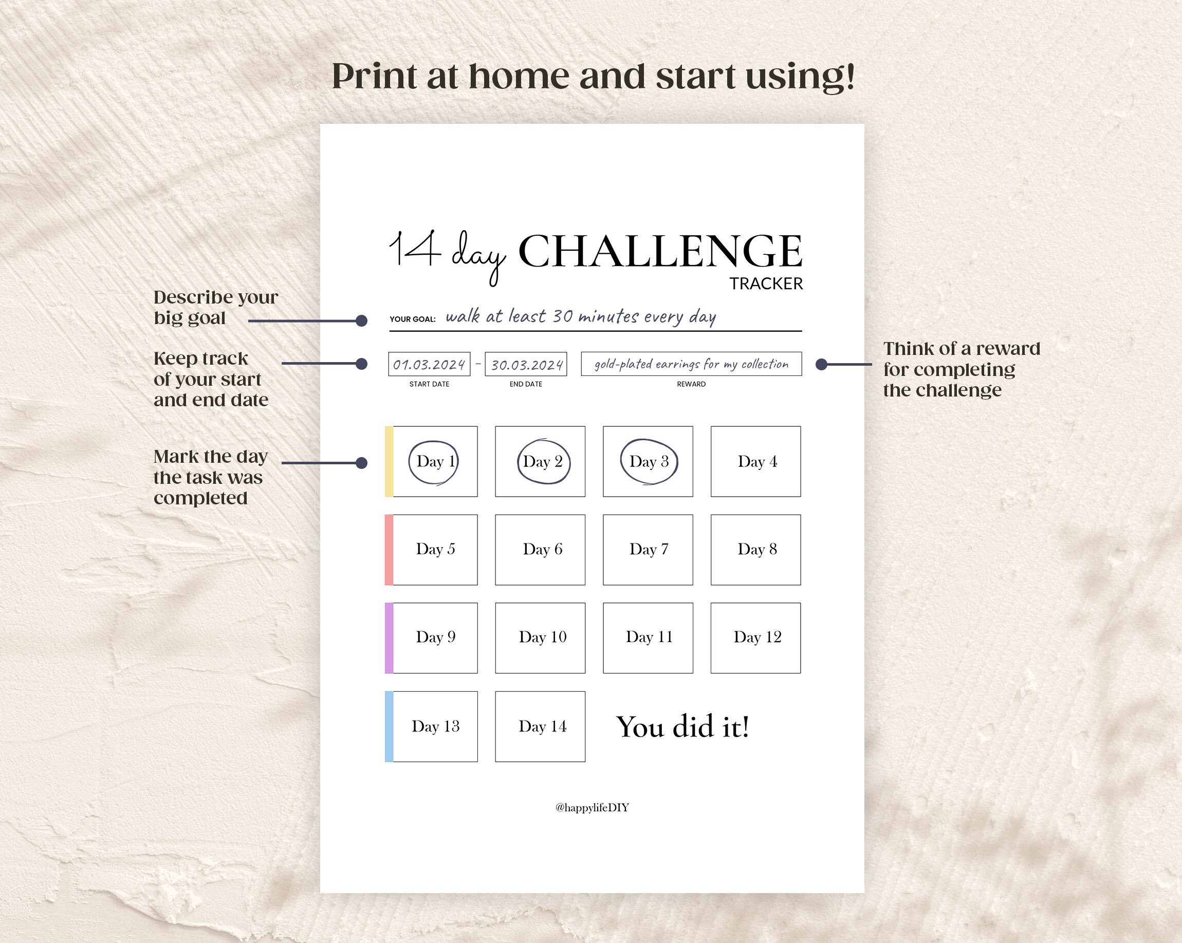 14 Day Challenge Tracker Printable I 14 Day Goal Progress Tracker ...