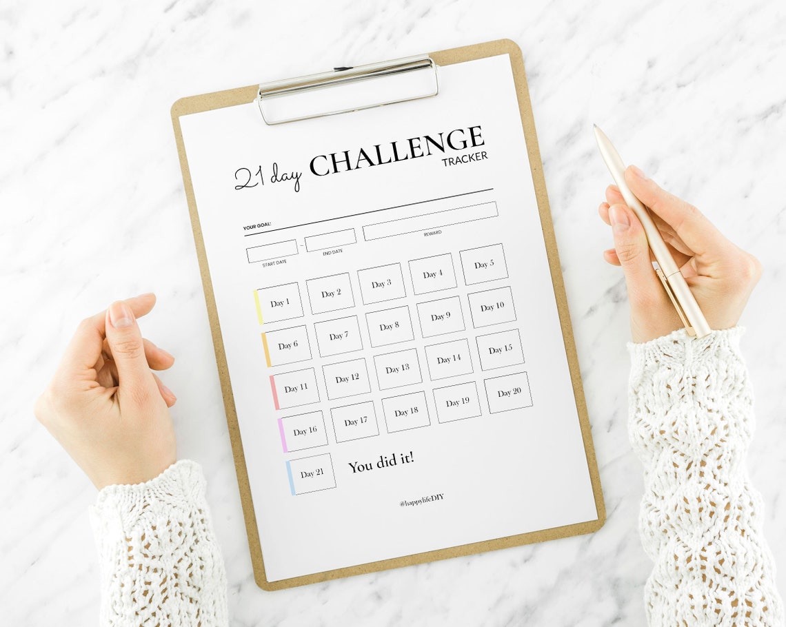 21 Day Challenge Tracker Printable I 21 Day Goal Progress Tracker ...