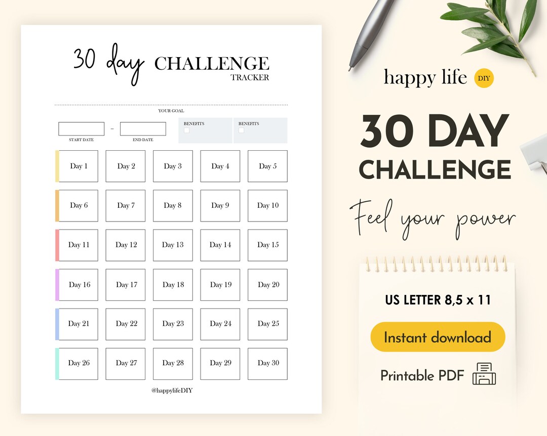 30 Day Challenge Tracker Printable I 30 Day Goal Progress - Etsy UK