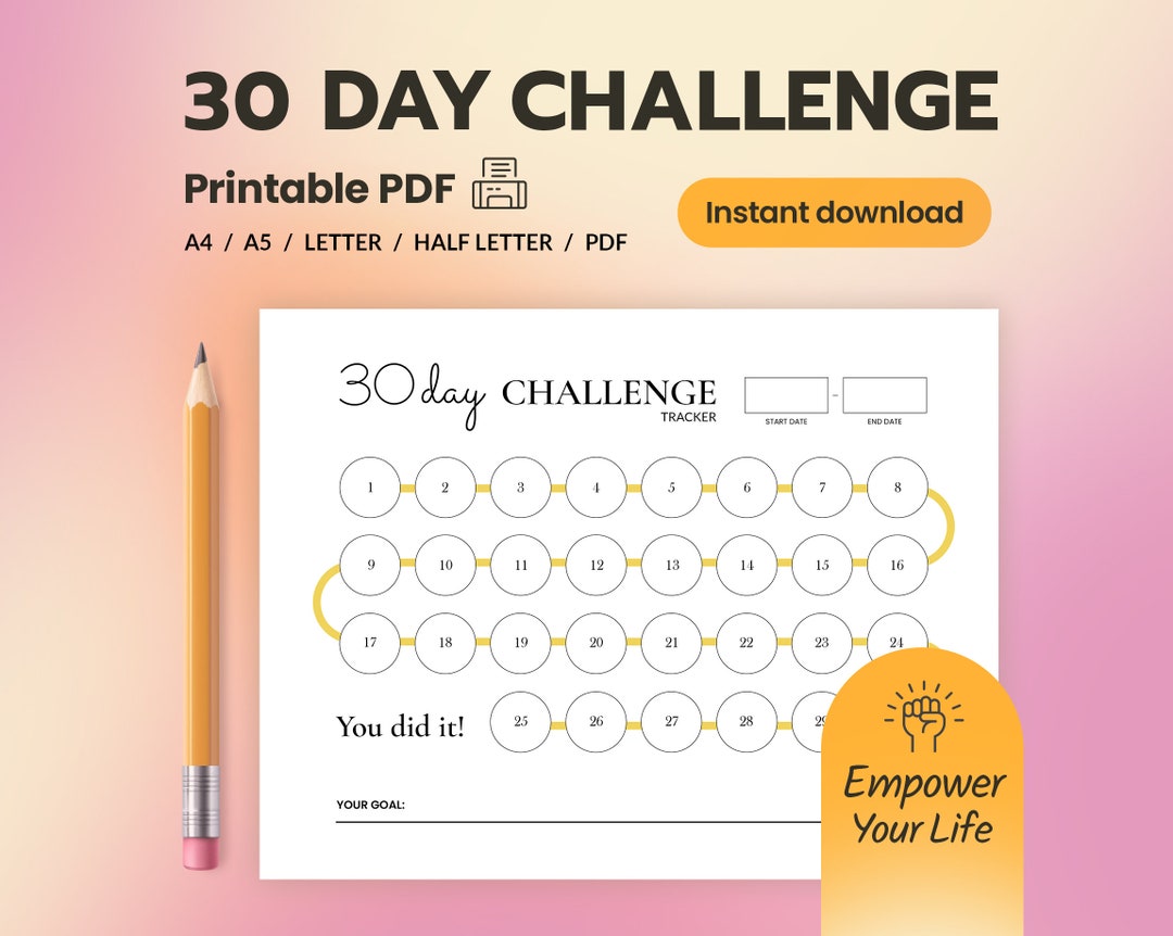 30 Day Tracker Printable Template, 30 Day Prettytracker, Month ...