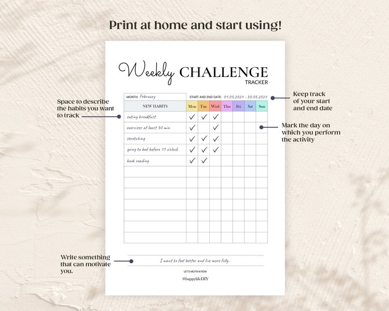 Weekly Habit Tracker Printable I Weekly Goal Progress Tracker Journal I ...
