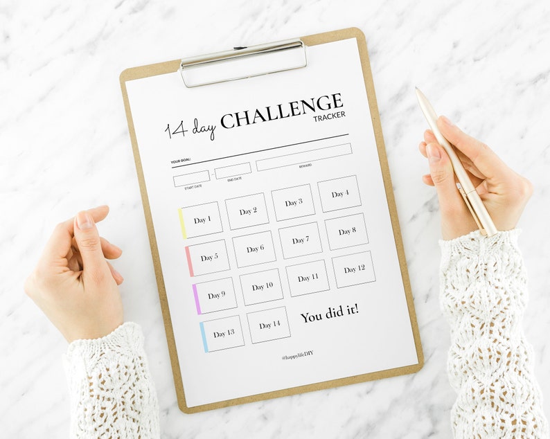 14 Day Challenge Tracker Printable I 14 Day Goal Progress Tracker ...