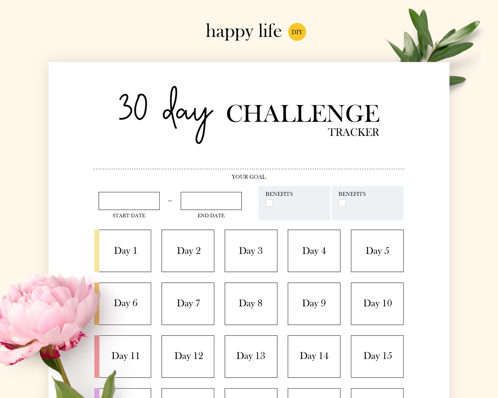 30 Day Challenge Tracker Printable I 30 Day Goal Progress - Etsy Canada