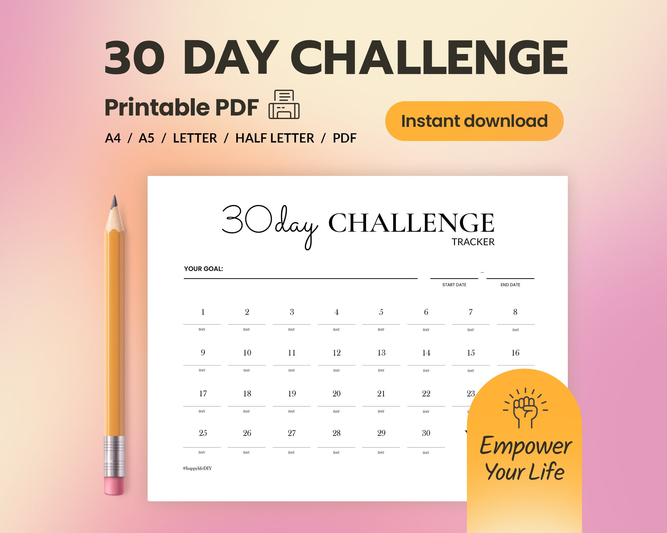30 Day Challenge Tracker Printable I 30 Day Goal Progress Tracker ...