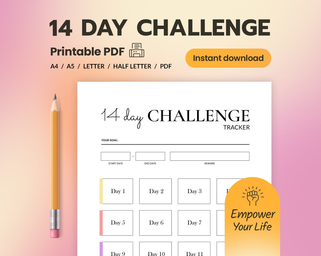 14 Day Challenge Tracker Printable I 14 Day Goal Progress Tracker ...