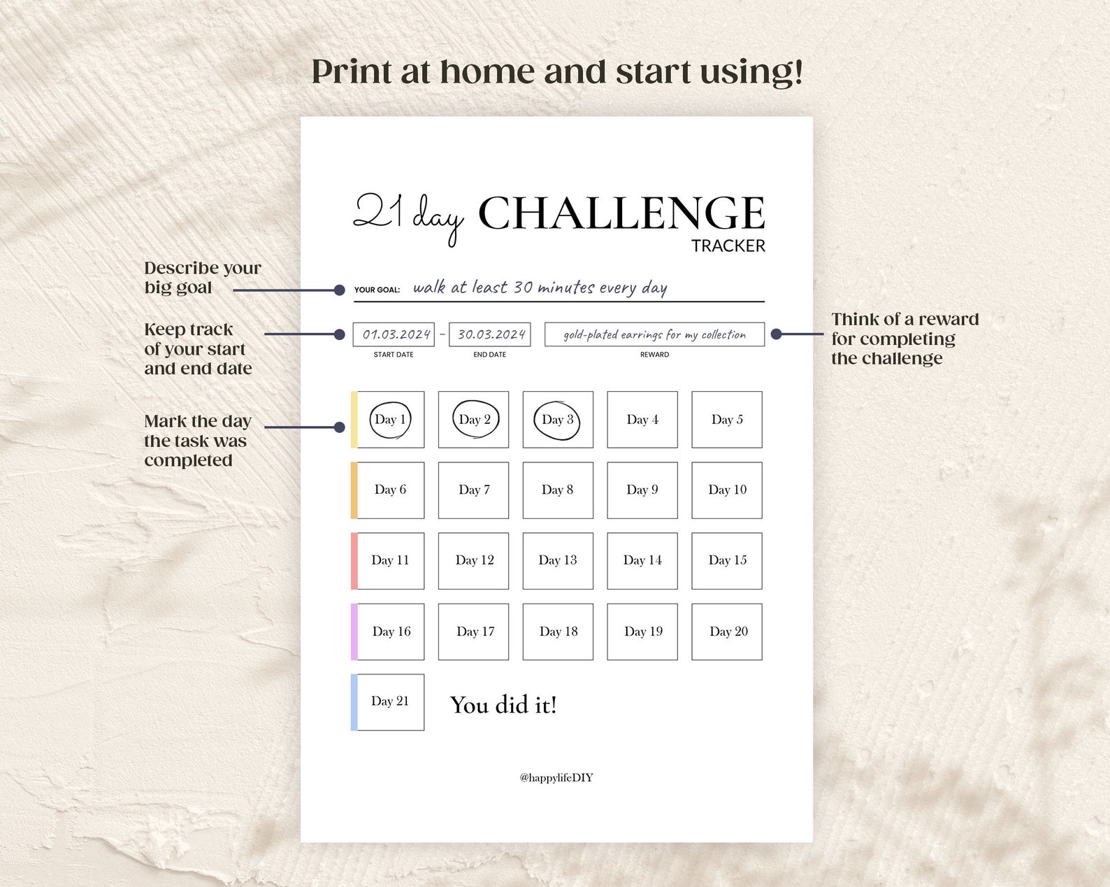 21 Day Challenge Tracker Printable I 21 Day Goal Progress Tracker ...