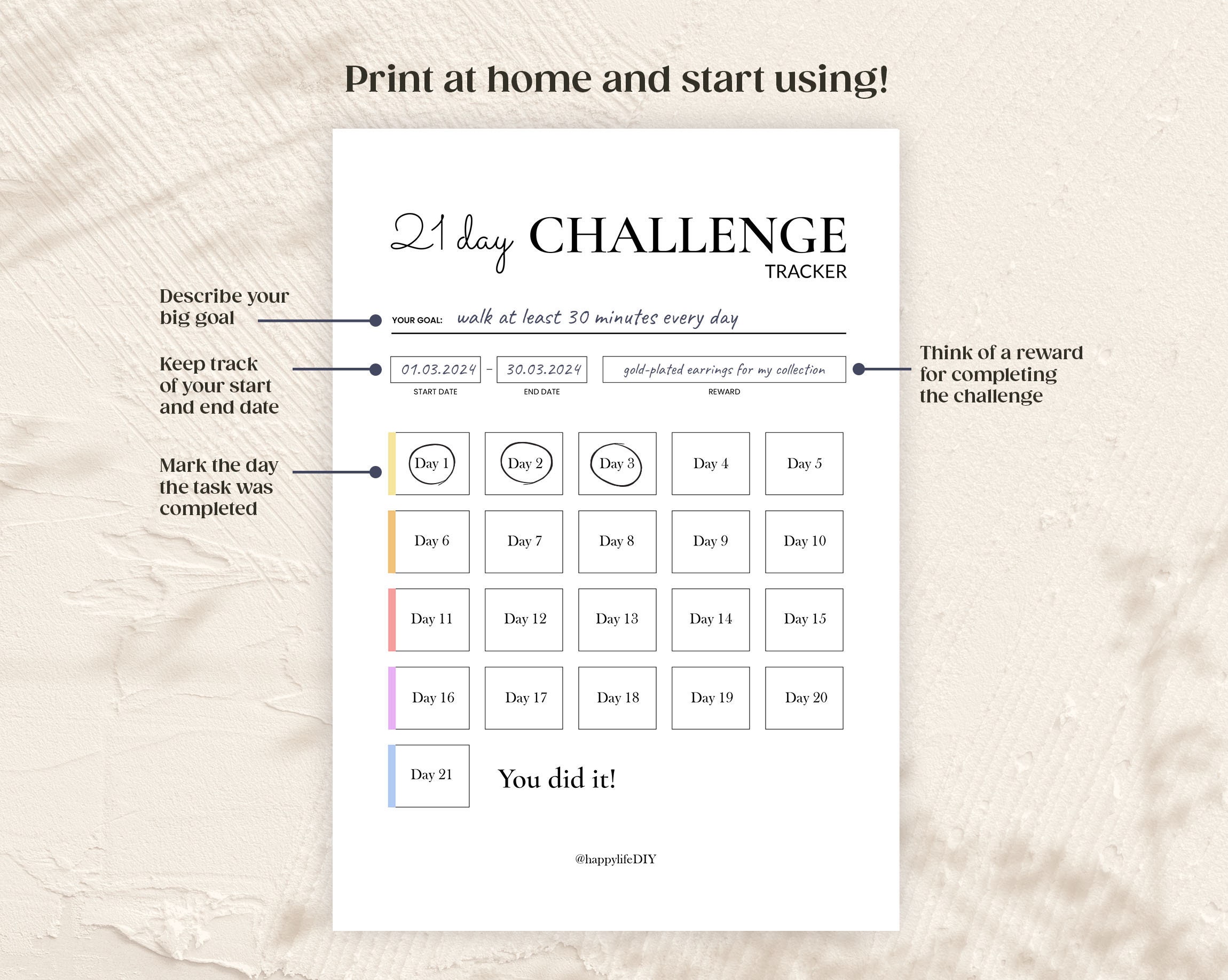 21 Day Challenge Tracker Printable I 21 Day Goal Progress Tracker ...