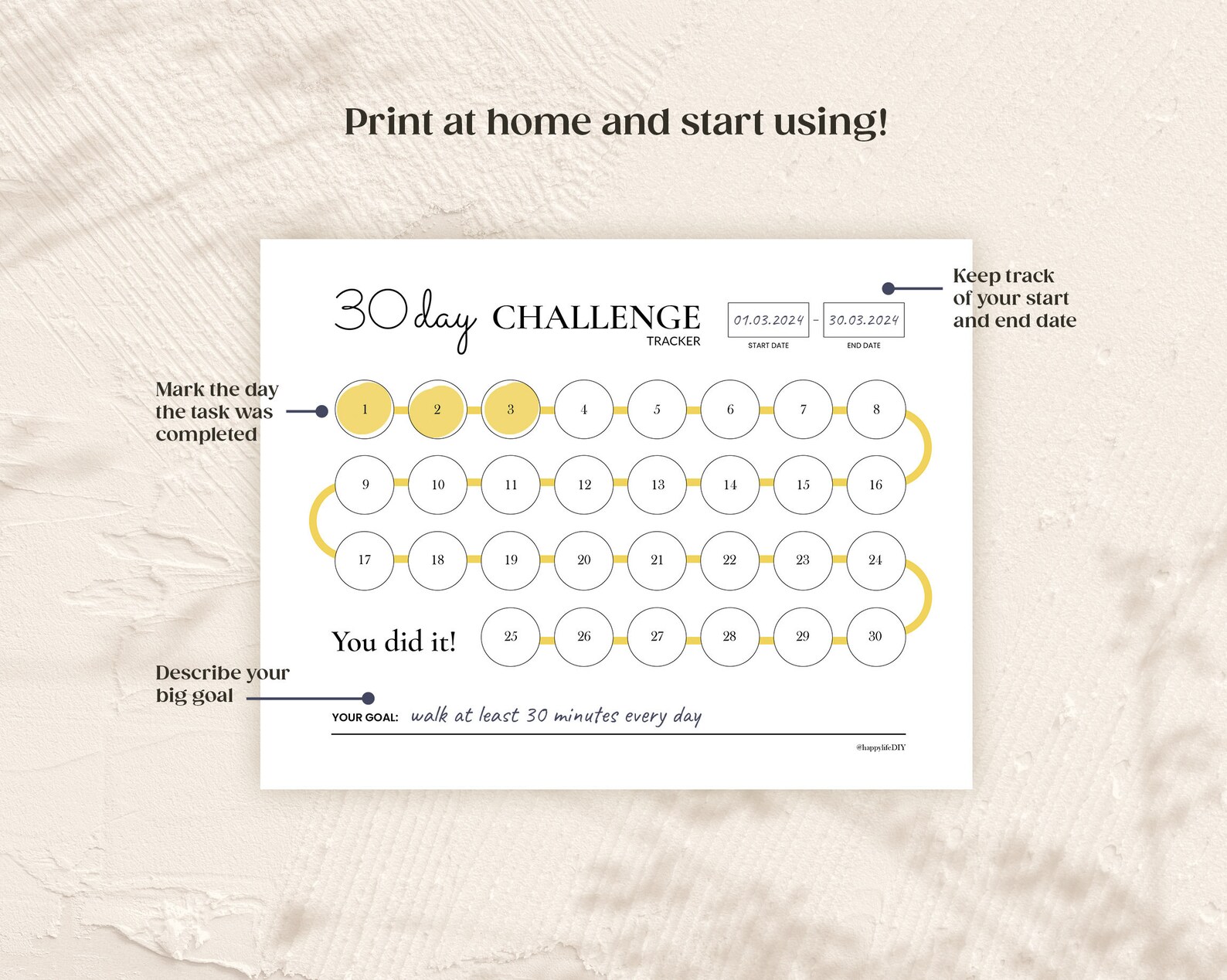 30 Day Tracker Printable Template, 30 Day Prettytracker, Month ...