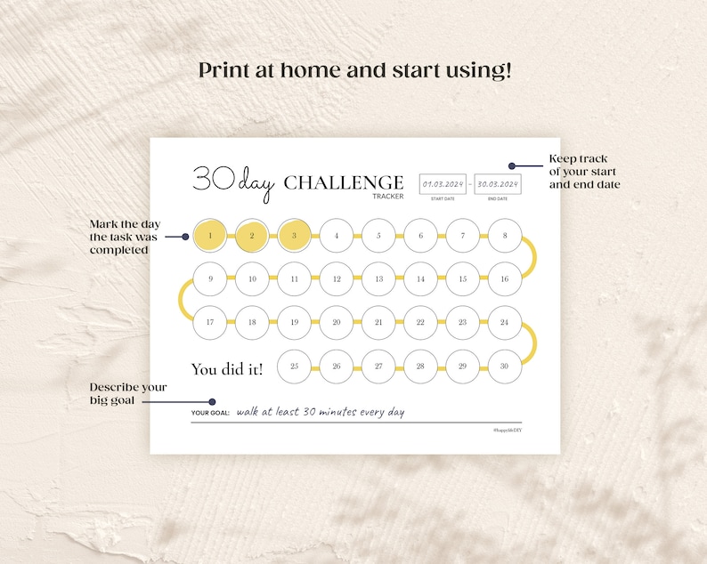 30 Day Tracker Printable Template, 30 Day Prettytracker, Month ...