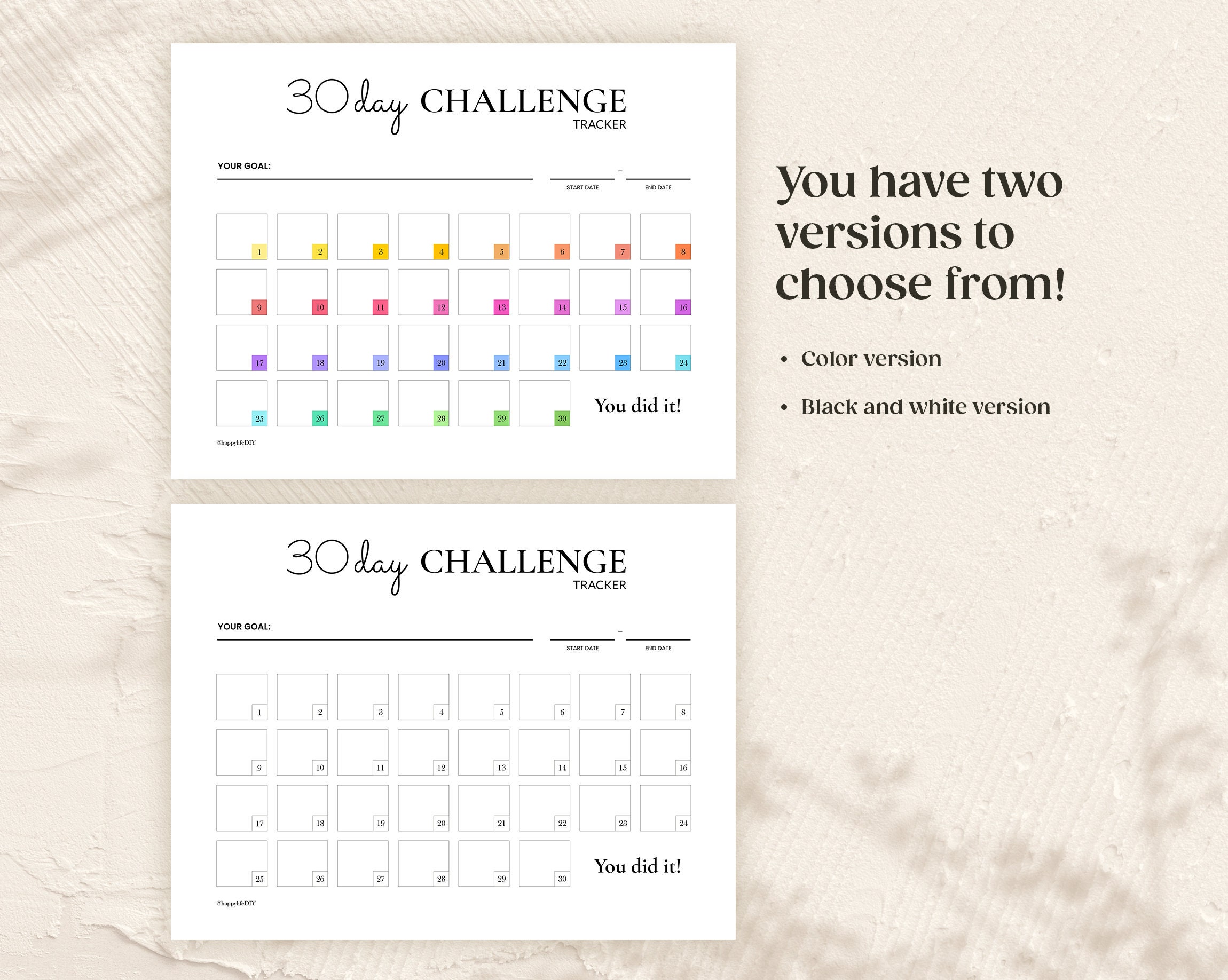 30 Day Challenge Tracker Printable I 30 Day Goal Progress Tracker ...