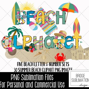 Beach Doodle Alphabet Bundle, Summer PNG Letters, Numbers & Accessories ...