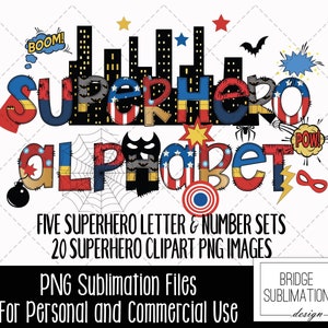 Superhero Doodle Alphabet Bundle, Superhero PNG Letters, Numbers ...