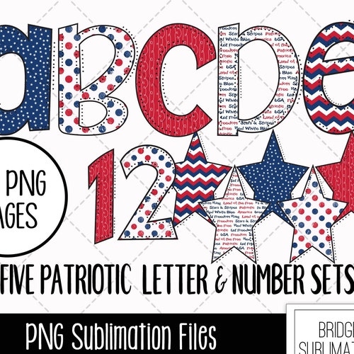 Doodle Font USA Flag Doodle Letters Red White Blue Alphabet - Etsy