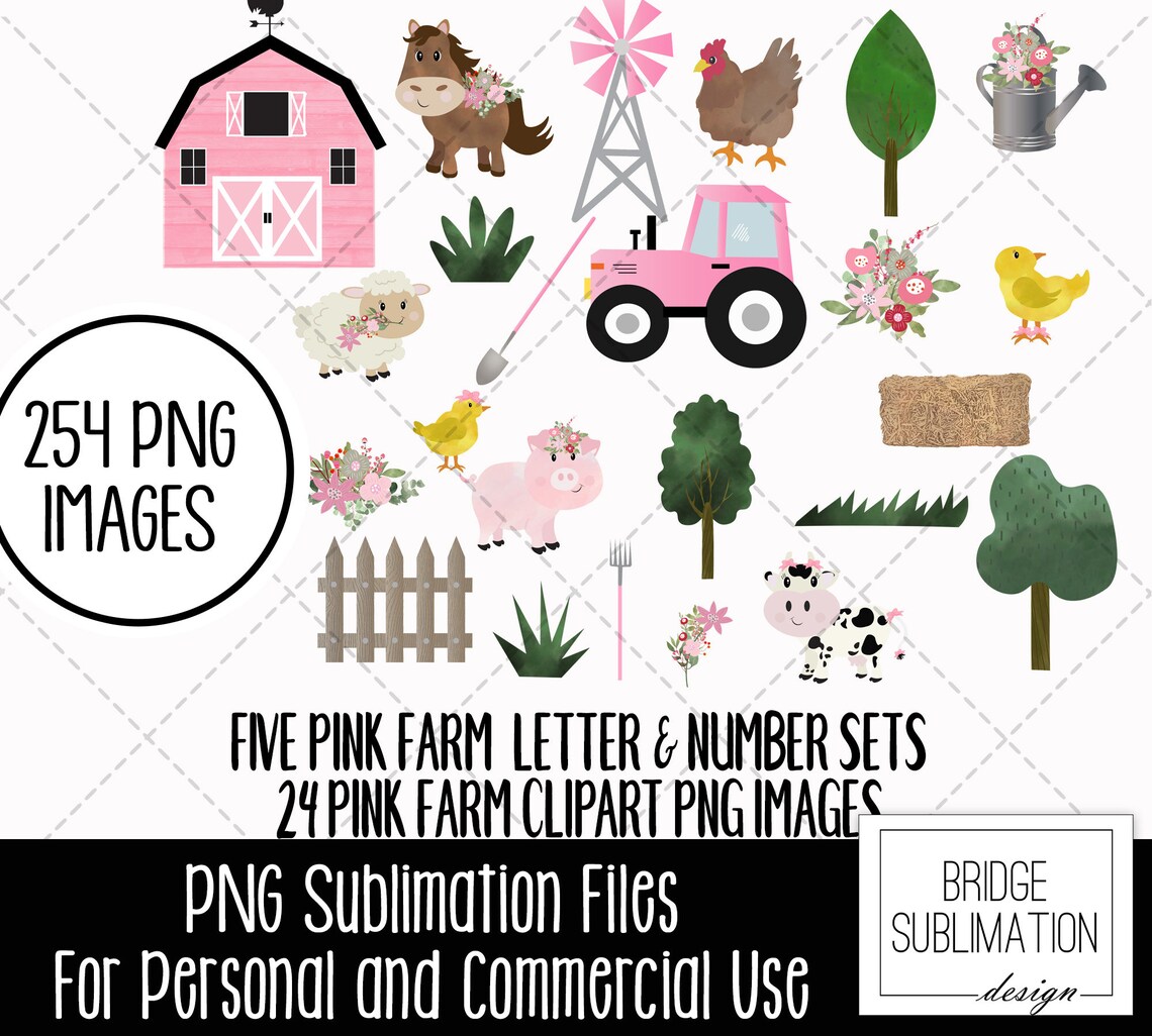 Farm Doodle Alphabet Bundle Pink Farm Animal PNG Letters - Etsy