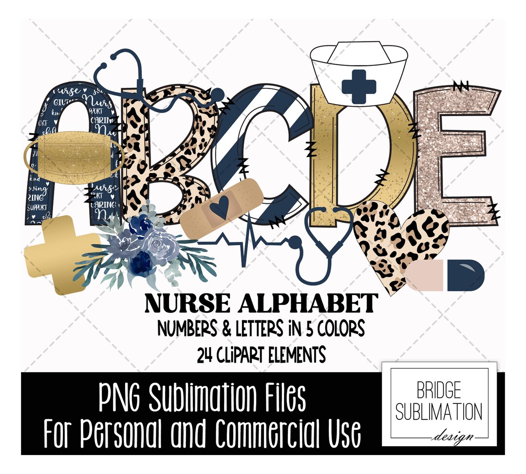Nurse Doodle Alphabet Bundle, Nurse PNG Letters, Numbers & Accessories ...