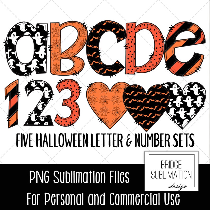 Halloween Doodle Letters Bundle, Halloween Font PNG, Halloween Alphabet ...