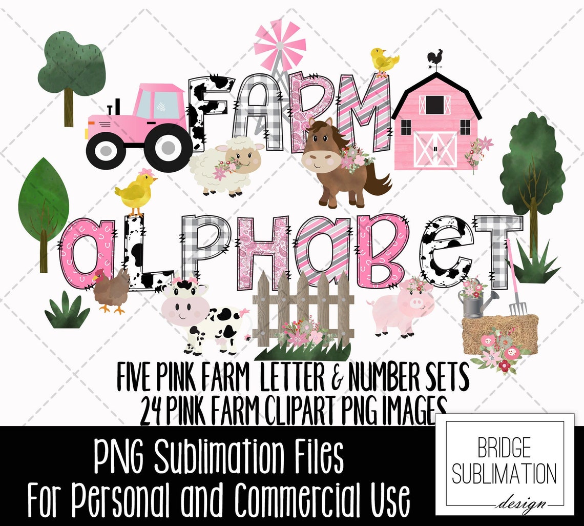 Farm Doodle Alphabet Bundle Pink Farm Animal PNG Letters - Etsy